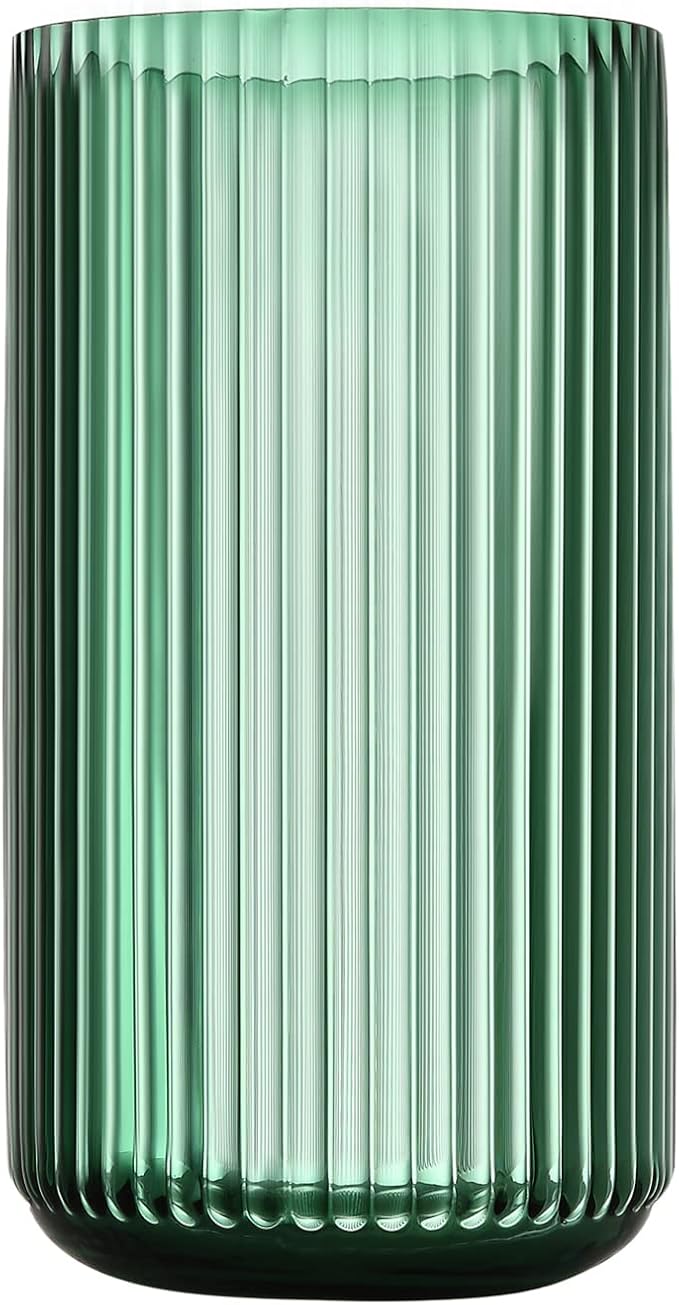 Amazon.com: Dinyeo Large Cylinder Ribbed Green Glass Flower Vase for ...