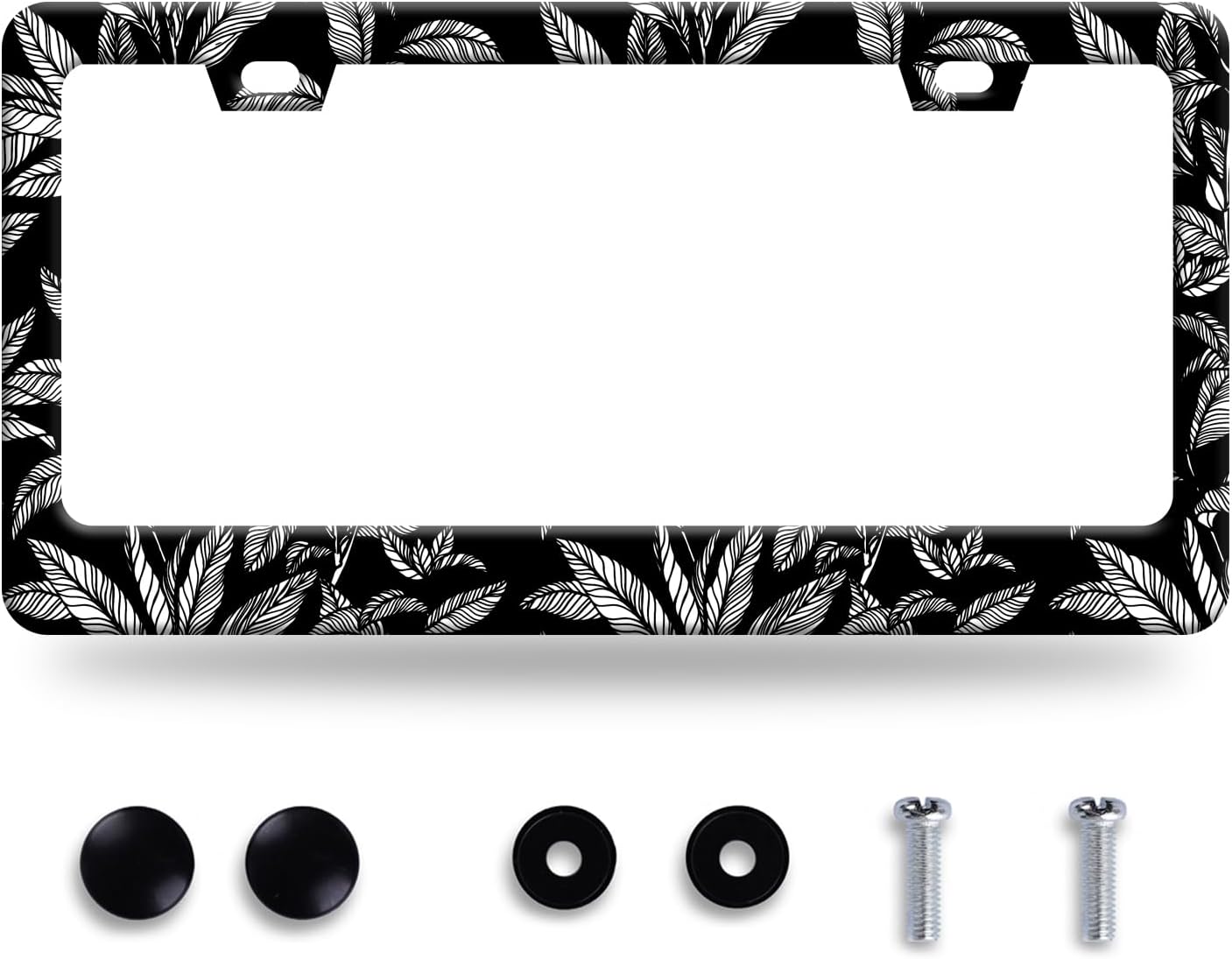 Amazon.com: Black White Tropical Leaf License Plate Frame License Plate ...