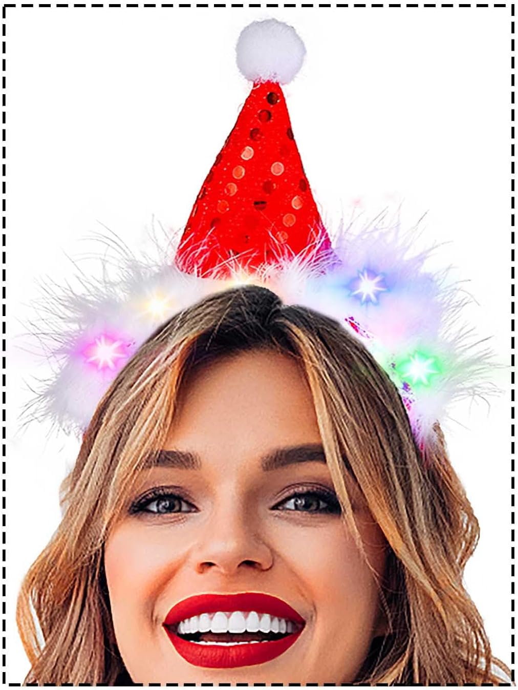 Amazon.com: Bouory Light Up Red Santa Hat Headband Christmas Head Band ...