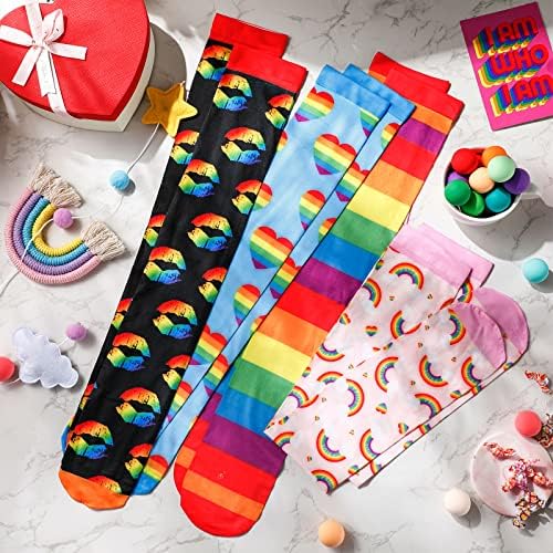 Amazon.com: Wesiti 4 Pairs Rainbow LGBT Pride Socks Striped Thigh High ...