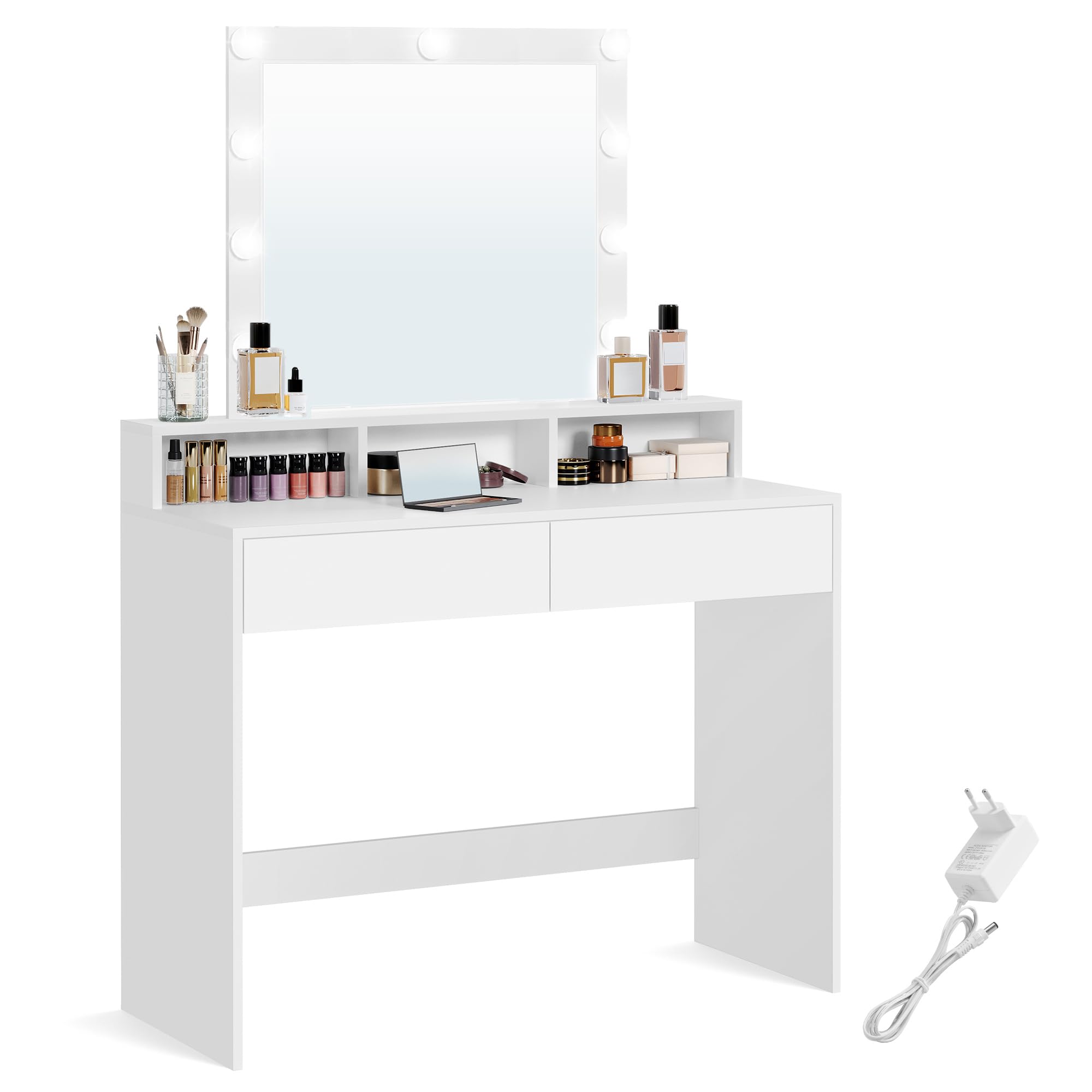 VASAGLE Dressing Table with LED Lighting, Adjustable Brightness ...