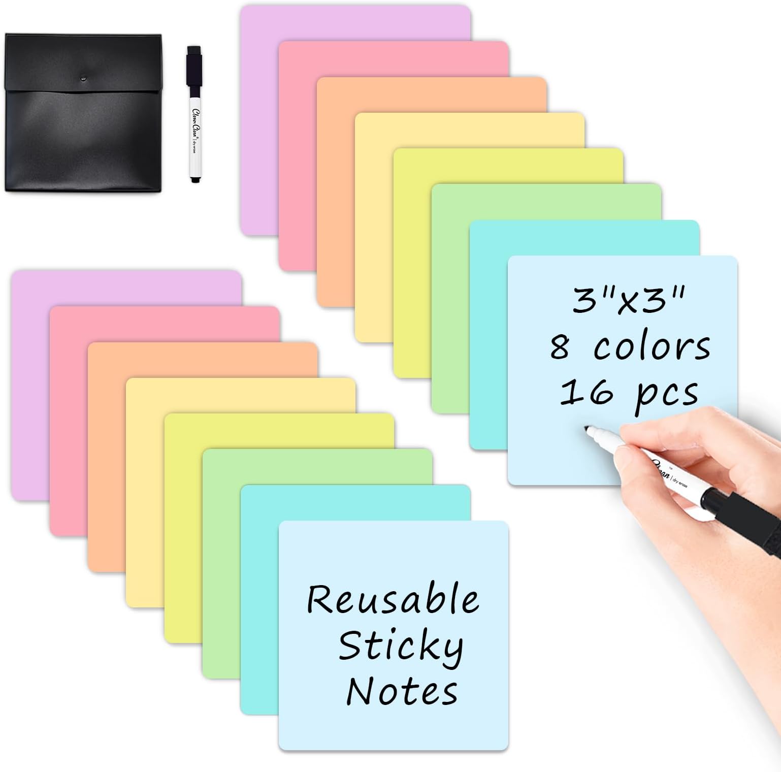 Amazon.com : Reusable Dry Erase Sticky Notes Set of 12 - Beautiful 3" x ...