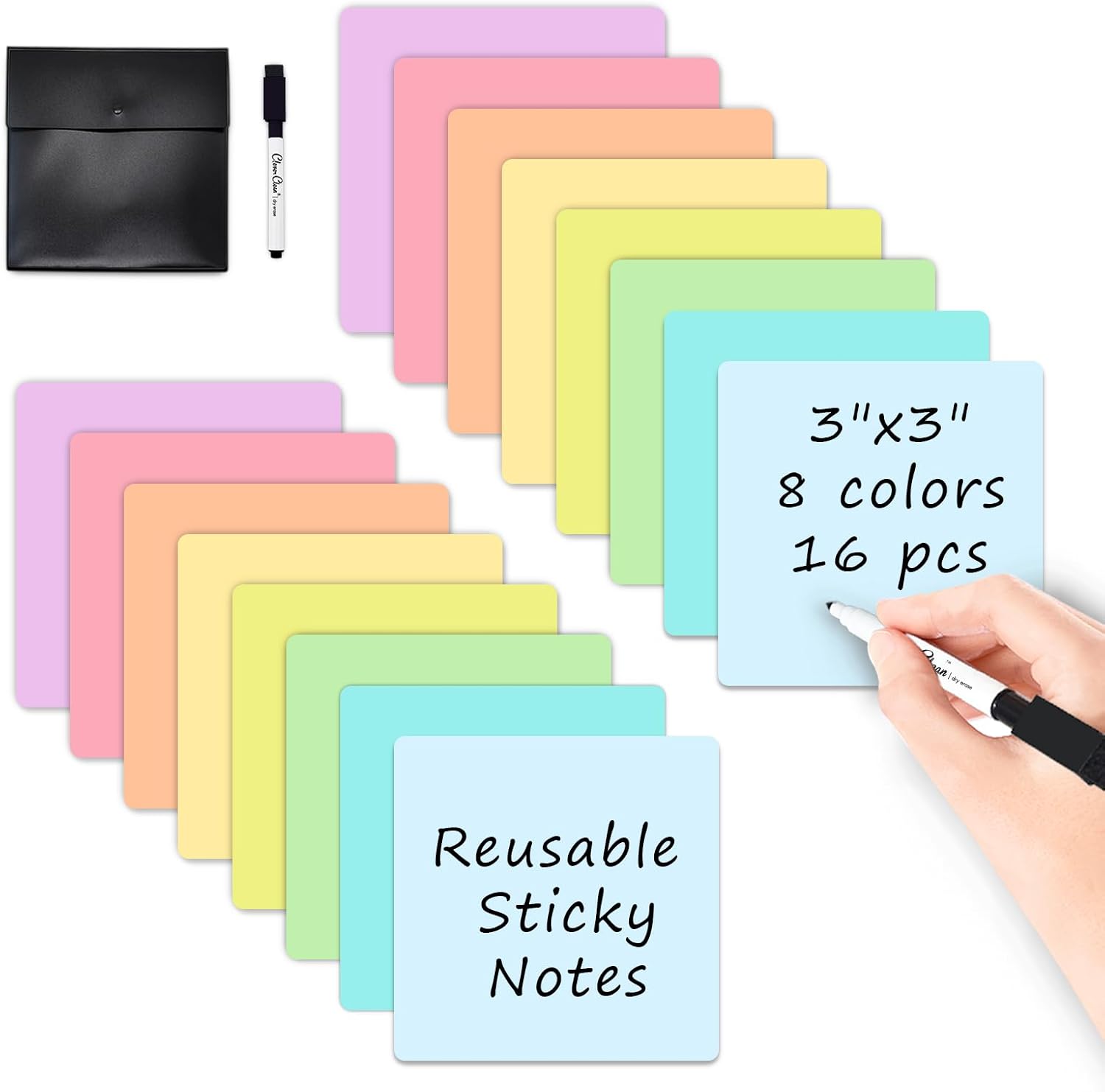 Amazon.com : Clever Clean Dry Erase Sticky Notes - 16 Pcs, 8 Vibrant ...