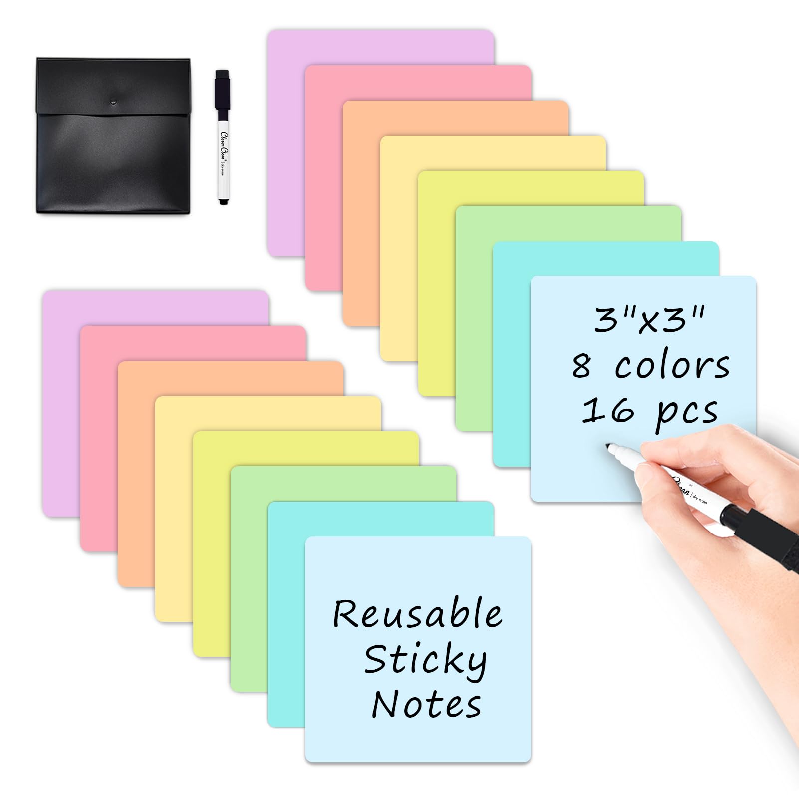 Amazon.com : Clever Clean Dry Erase Sticky Notes - 16 Pcs, 8 Vibrant ...