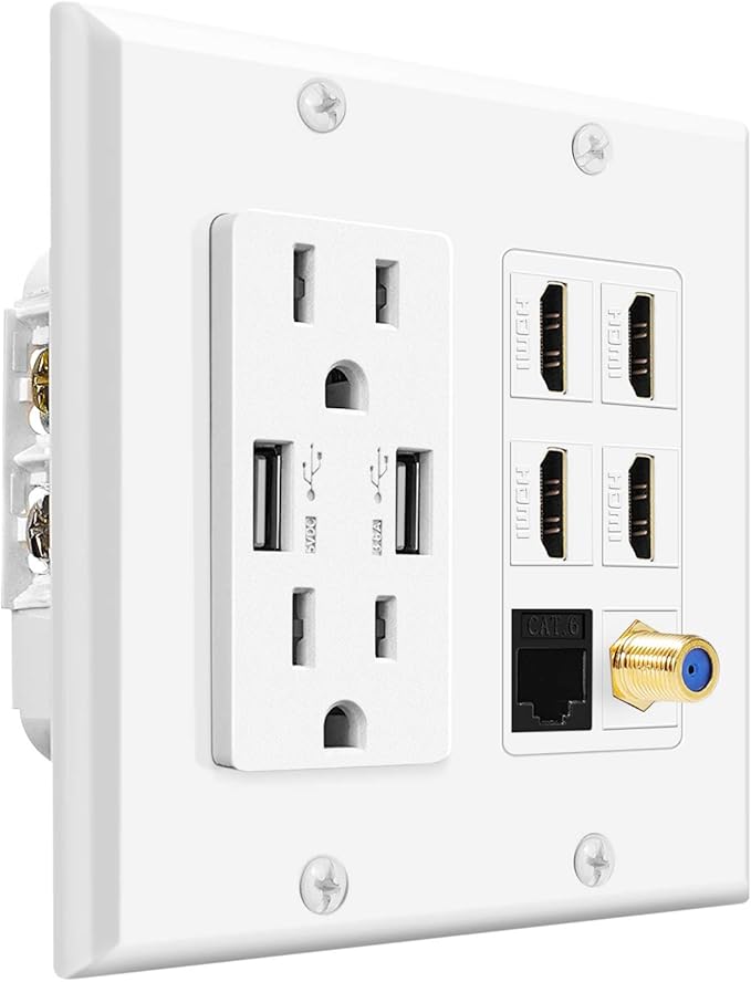 TNP Multimedia Outlet Box - HDMI Coax Ethernet Wall Outlet with USB ...