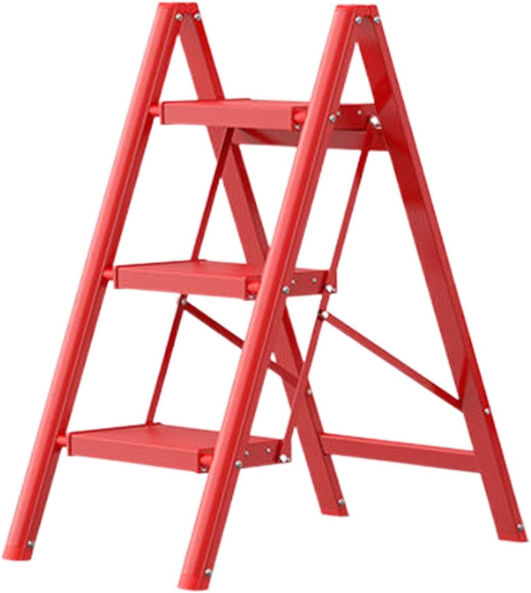 3 Step Ladder Sturdy Steel Ladder Folding Ladder with Wide Anti-Slip ...