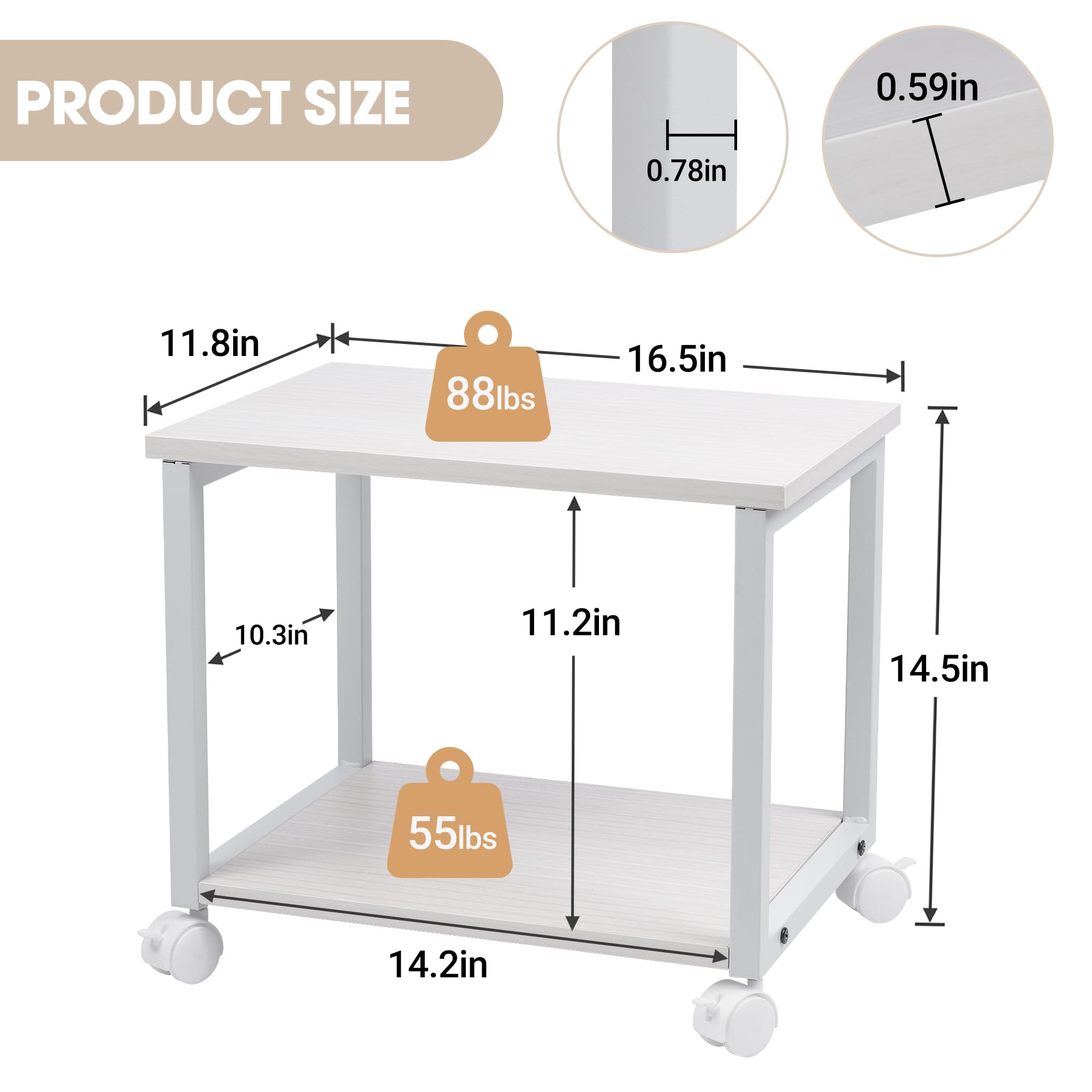 Adjustable Height Printer Stand Large Printer Stand With Wheels - 2 ...