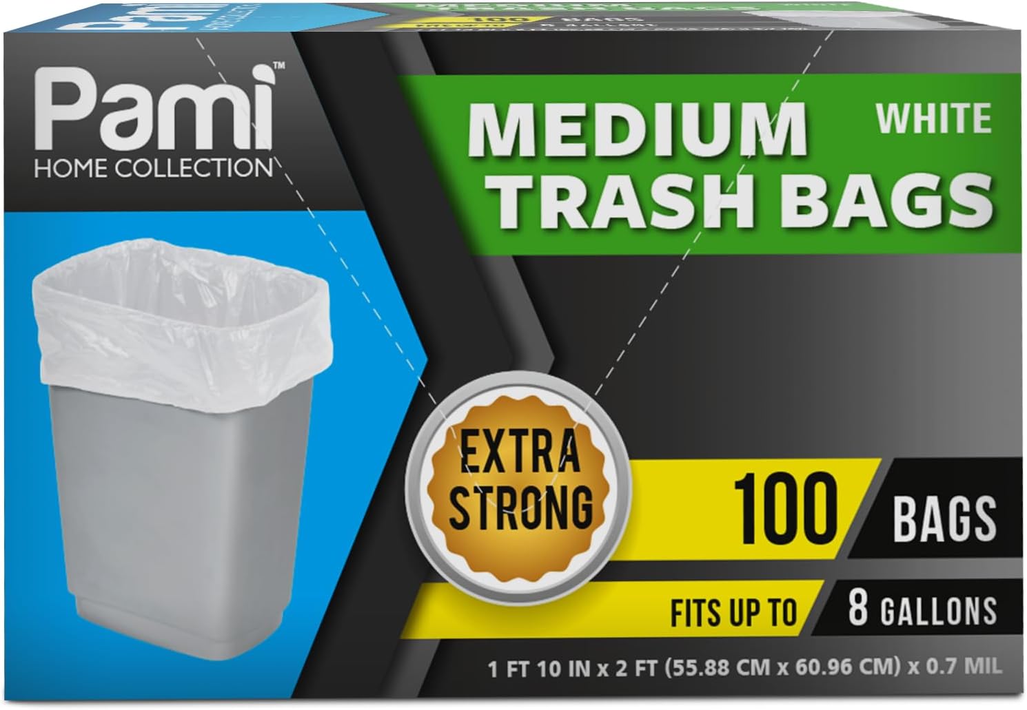 Amazon.com: PAMI Medium 8-Gallon Trash Bags 100-Pack, White - Strong ...