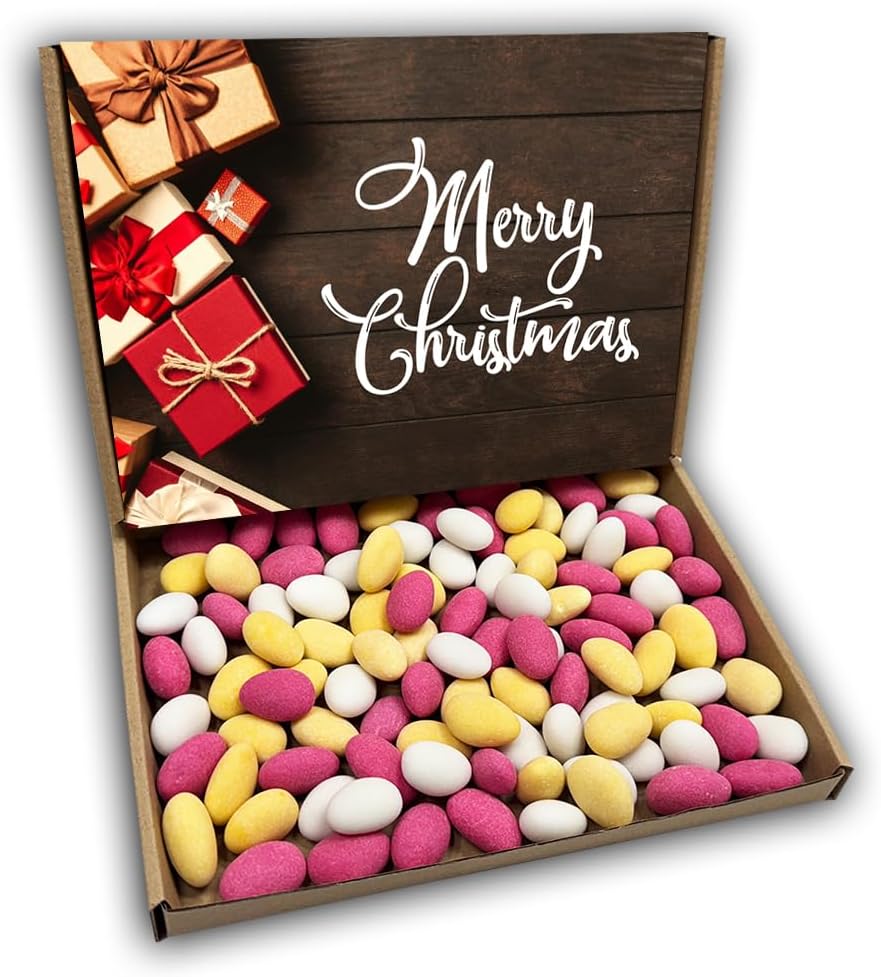 Sugared Almonds Merry Christmas Sweets Gift Box Hamper (Christmas Kraft ...