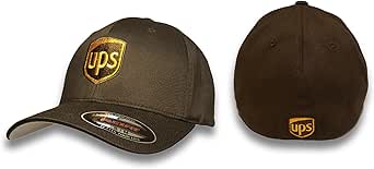 UPS Embroidered Front & Back Fitted Flexfit Brown Baseball Cap Hat ...