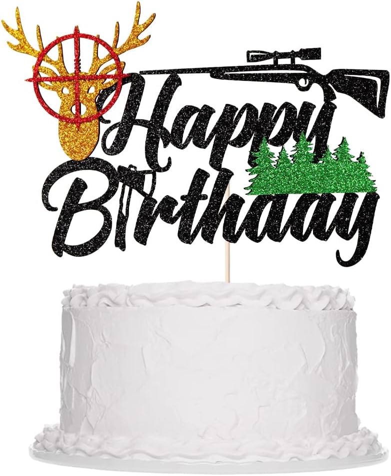 Sleyberoy Glitter Hunting happy birthday Cake Topper-Hunting theme ...