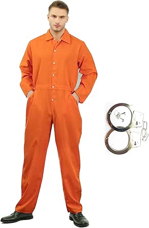 Amazon.com: Prisoner Costume Men Orange Prisoner Jumpsuit Prison Inmate ...