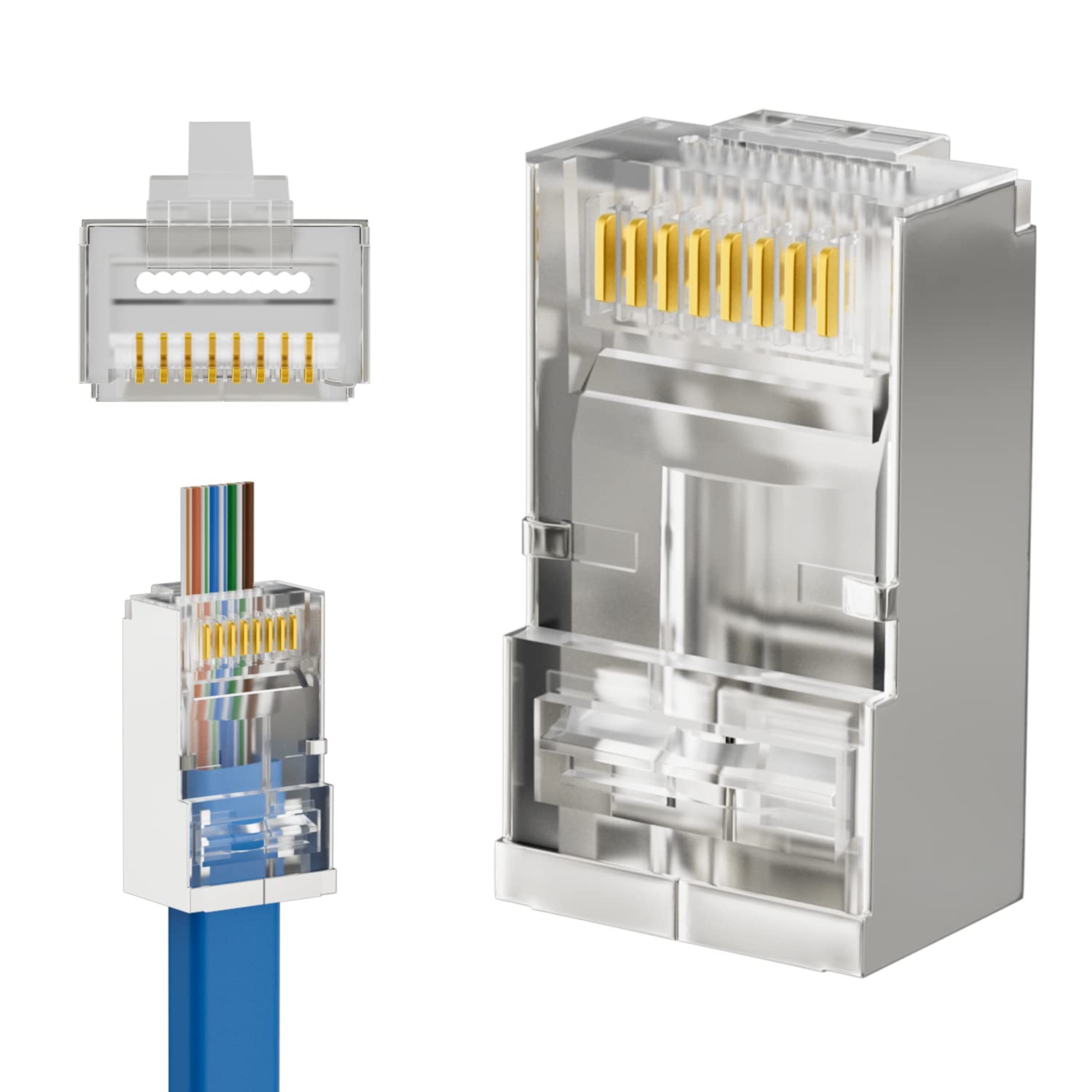 iwillink 50-Pack Shielded RJ45 Cat6 Pass-Through Connectors, STP Crimp ...