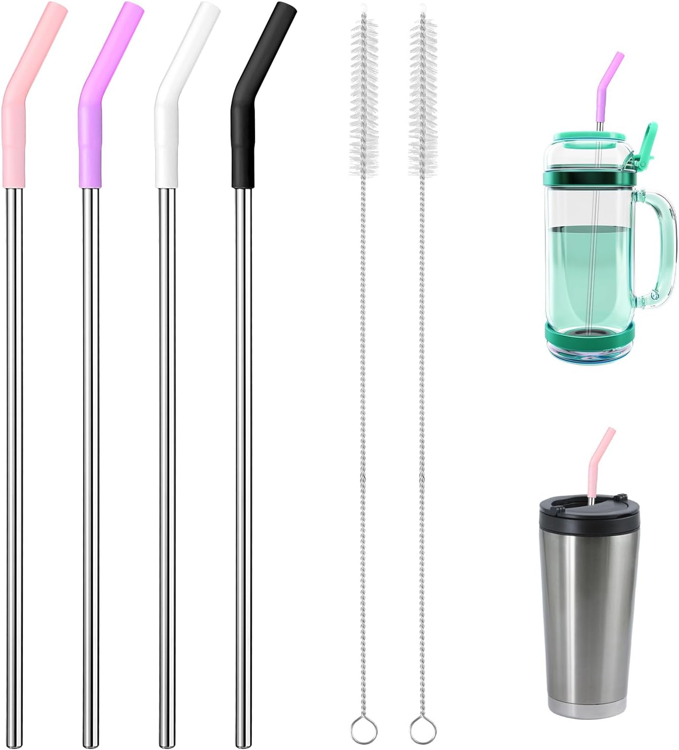 Amazon.com: Reusable Metal Straws with Silicone Tip, 4 Pcs Stainless ...