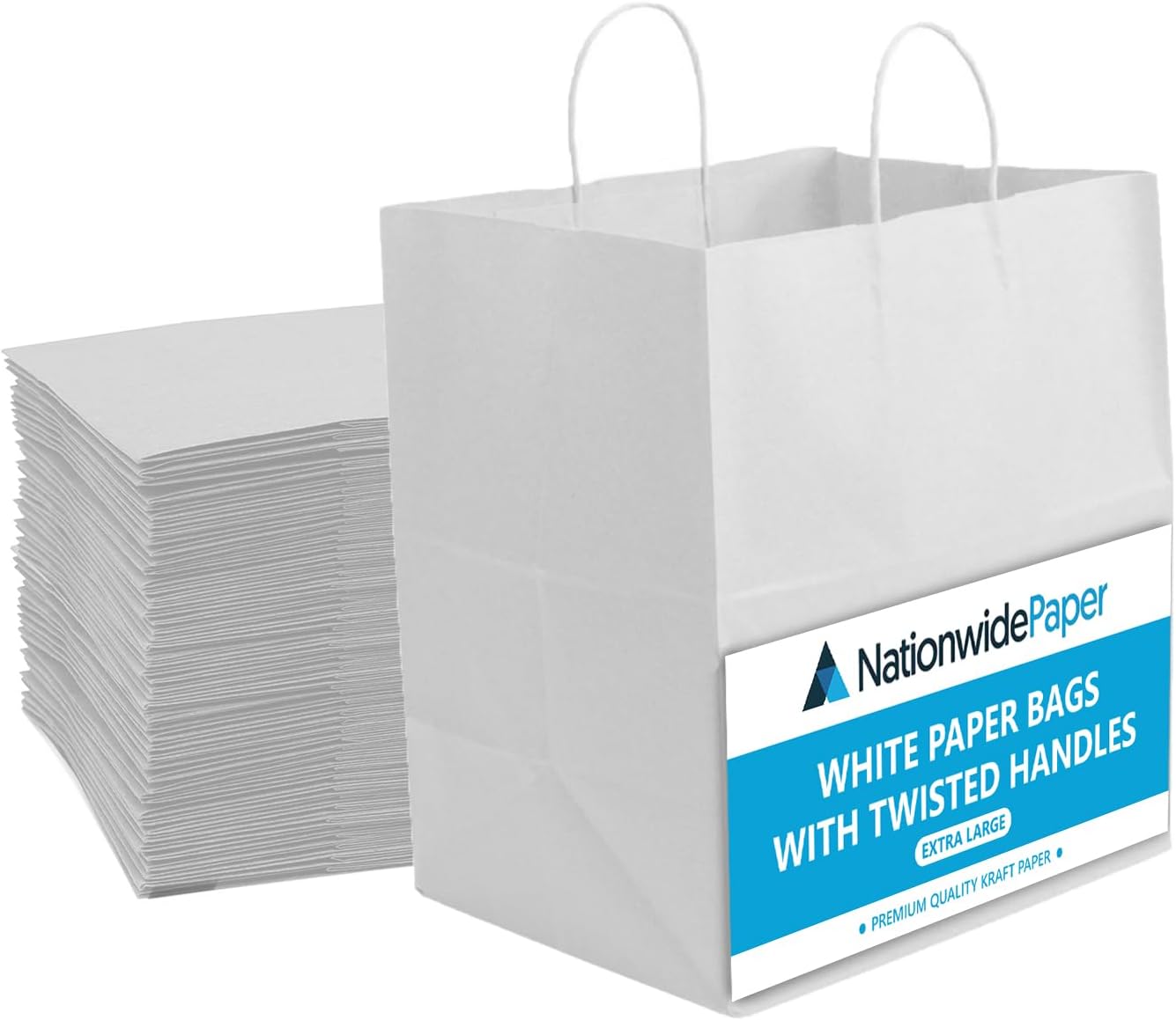 NationwidePaper 50 Pcs Extra Large White Paper Bags with Strong Twisted ...