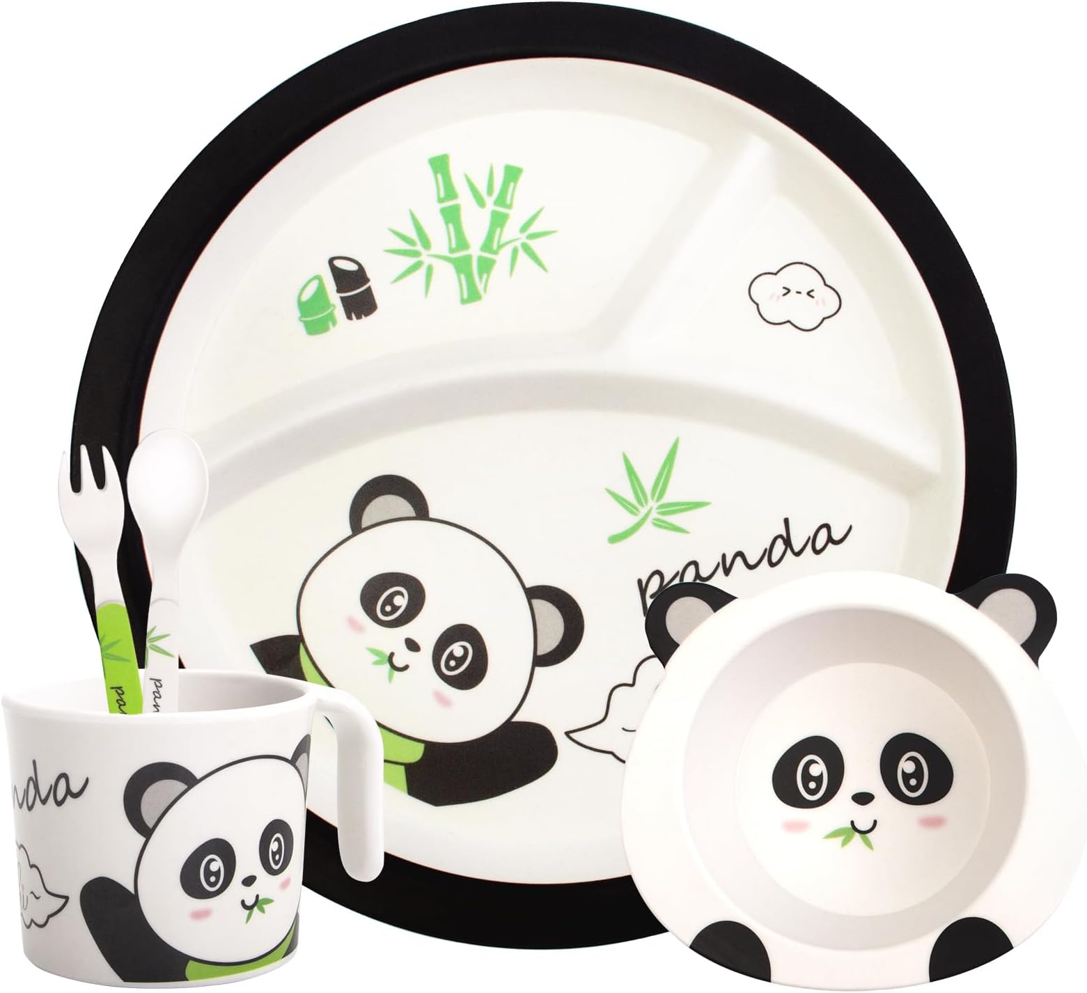 Amazon.com: Bamboo Toddler Dinnerware Set,5Pcs Baby Plates and Bowls ...