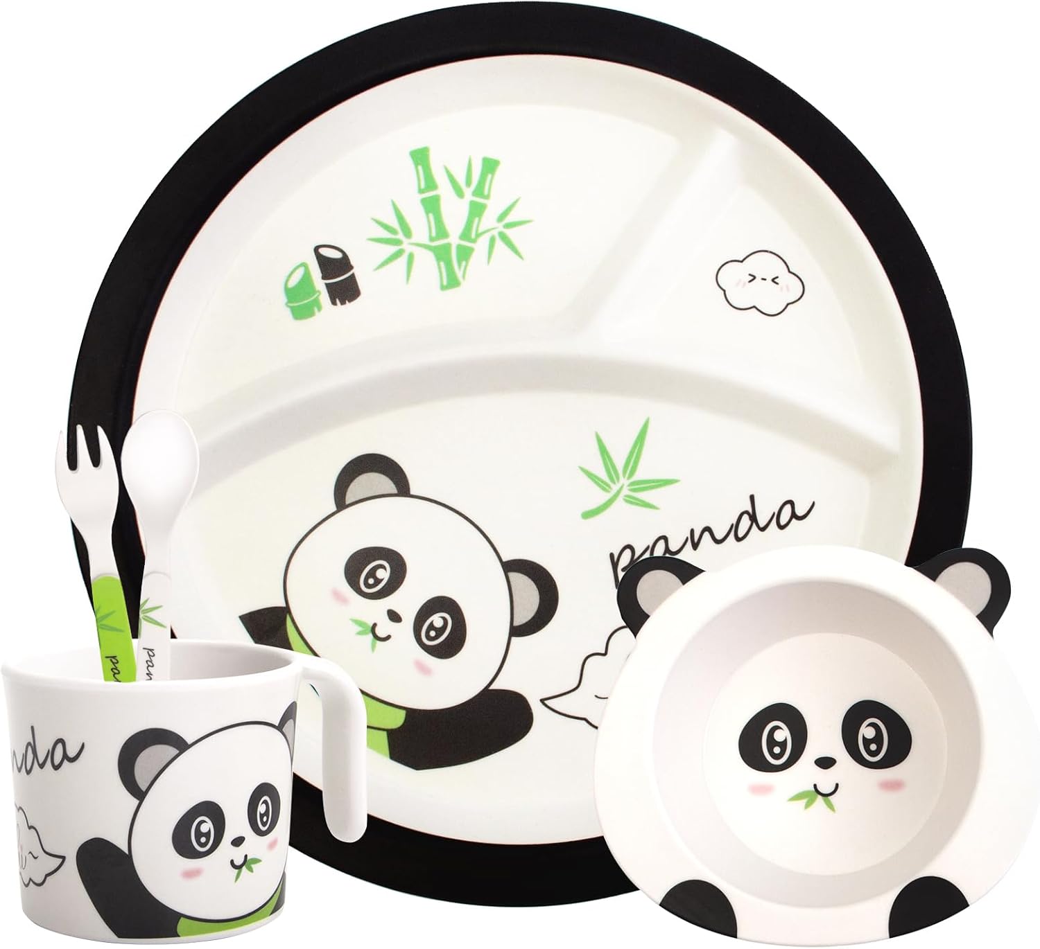 Amazon.com: Bamboo Toddler Dinnerware Set,5Pcs Baby Plates and Bowls ...