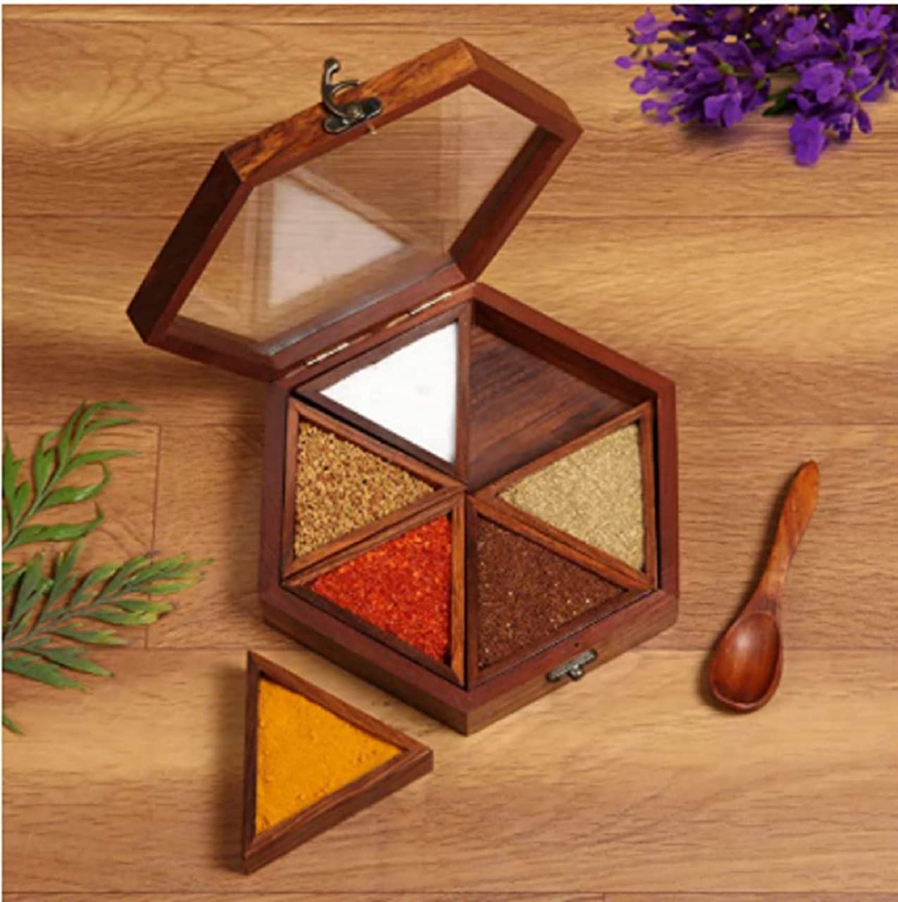 Buy Sheesham Wooden Spice Box/Masala Dabba Containers Jars & Wooden ...