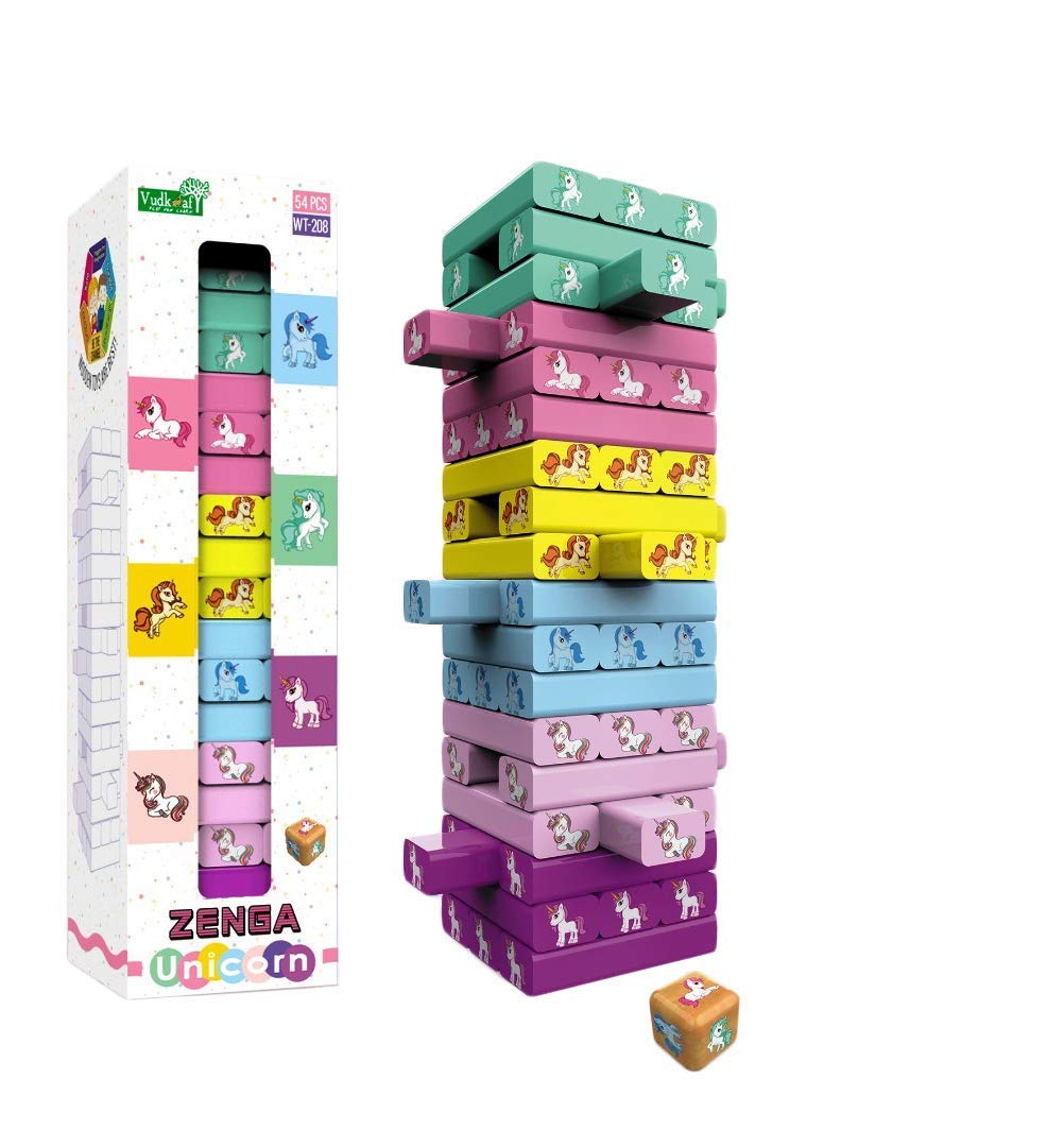 Woomi Industries Colour Jenga Blocks Timber Tower Tumbling Game Adults ...
