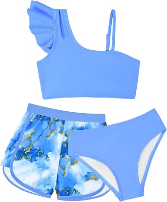 Amazon.com: SHEKINI Girls Swimwear Ruffled Bathing Suit for Girls 3 ...