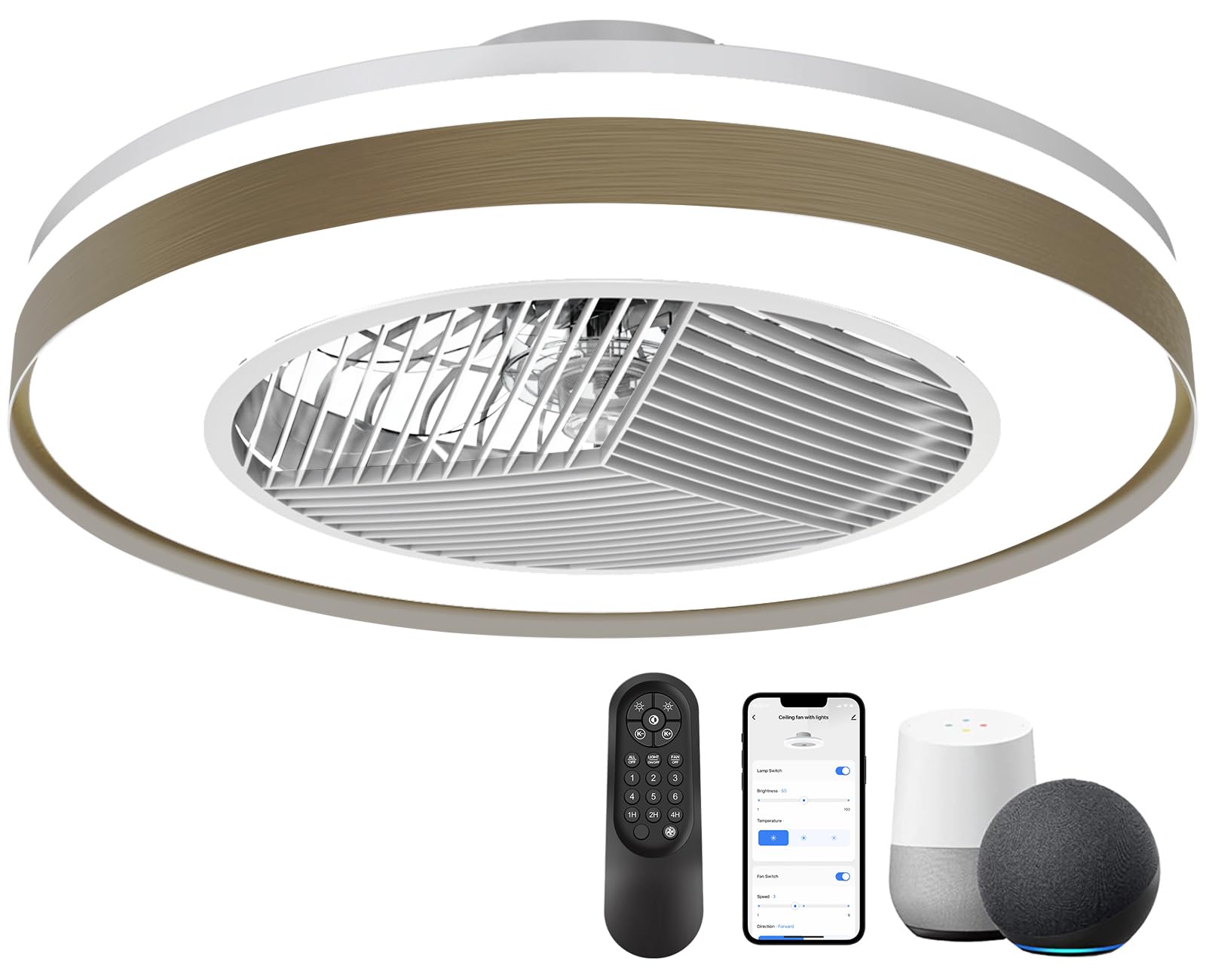 Smart Ceiling Fan with Lights Remote Control, 20'' Enclosed Bladeless ...