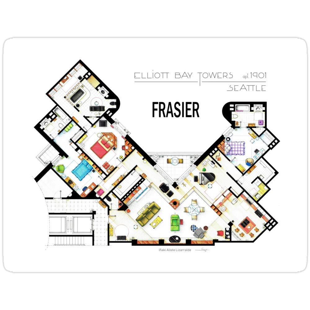 Amazon.com: 3 PCs Stickers Frasier Apartment Floorplan, interior design ...
