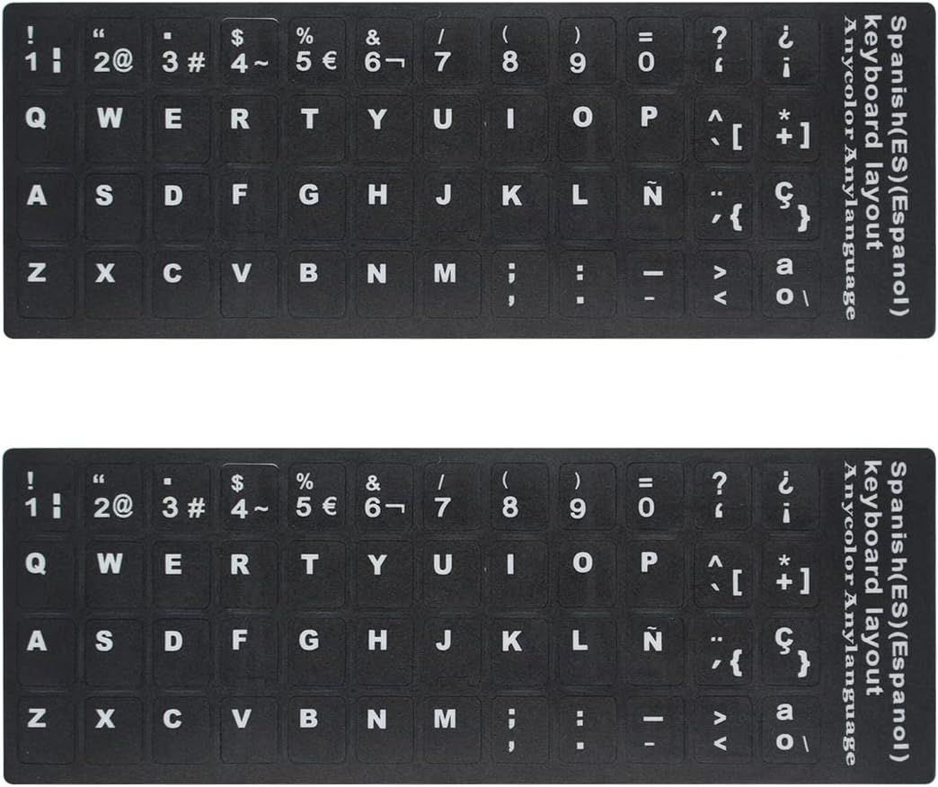 [2PCS Pack] HRH Spanish Keyboard Stickers,PC Keyboard Stickers Black ...
