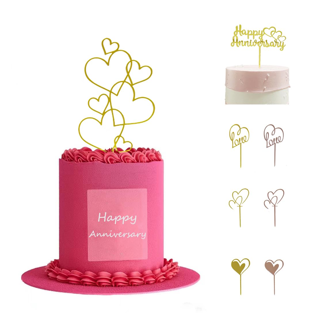 Amazon.com: Gold Love Heart Acrylic Birthday Cake Toppers Happy ...