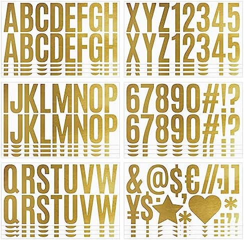 Amazon.com: 12 Sheets 200 Gold Letter Stickers Large Vinyl Letters ...