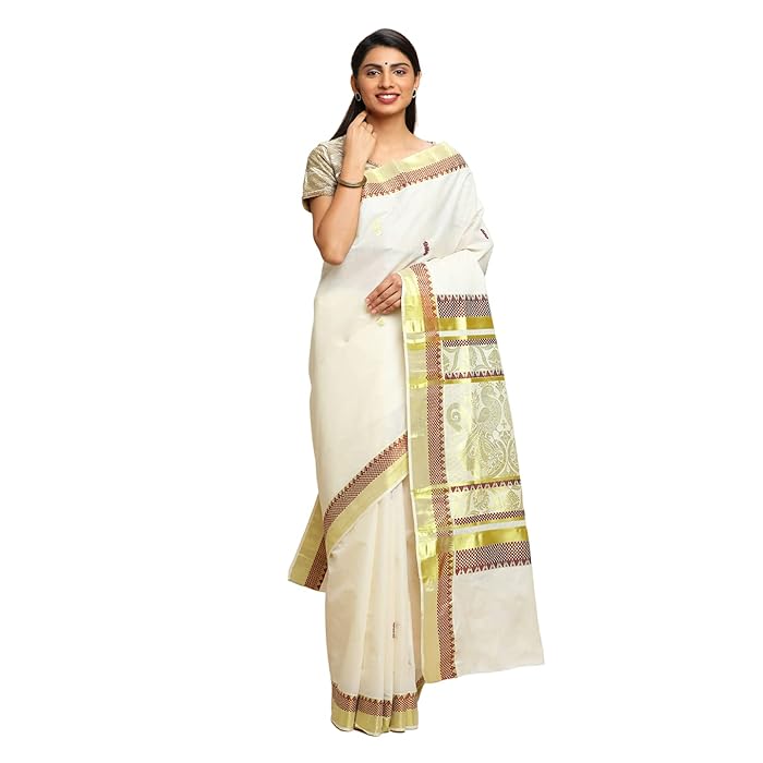 Buy Pure Cotton Woven Kerala Kasavu Saree with Temple Border and Rich ...