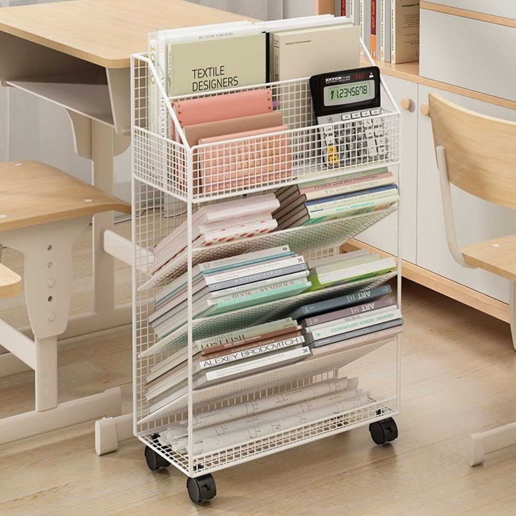 Amazon.com: JQUAL 5 Tier Rolling Metal Bookshelf on Wheels, Removable ...