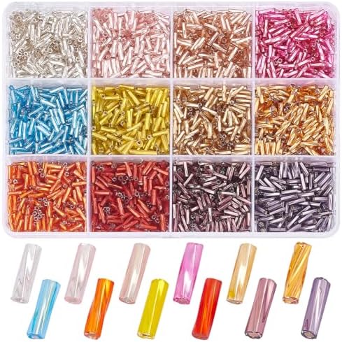 Amazon.com: PH PandaHall 3600pcs 12 Colors Bugle Beads, 6~7x2mm Glass ...