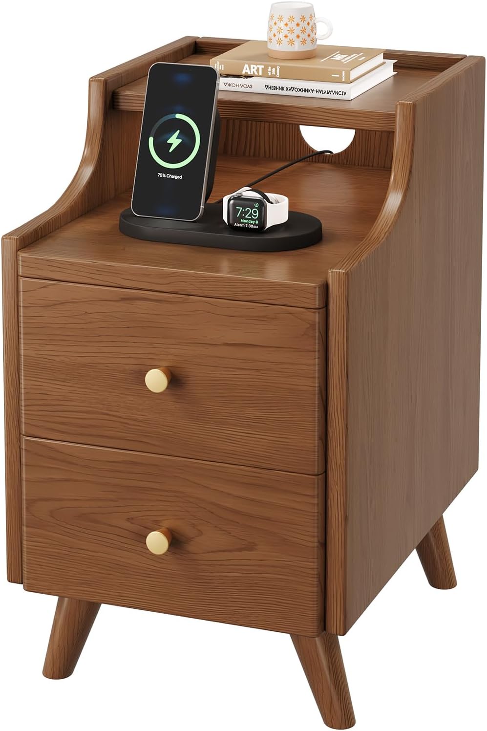 Amazon.com: Narrow Nightstand, Walnut Solid Wood Small Thin Nightstand ...