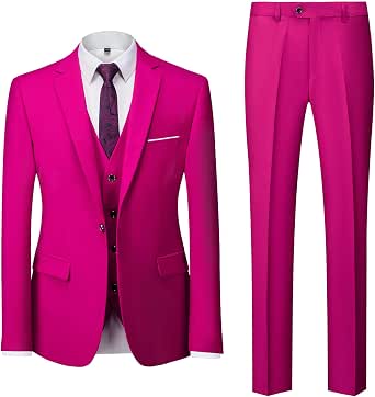 MOGU Men 3 Piece Suit Slim Fit Wedding Tuxedos Formal Prom Suits Size ...