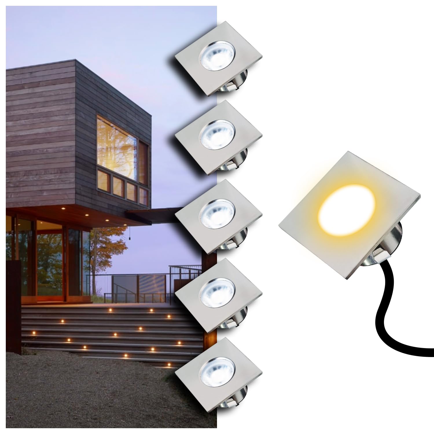 MALORY 6-Pack Recessed LED Deck Light, 4W 12V Low Voltage Landscape ...