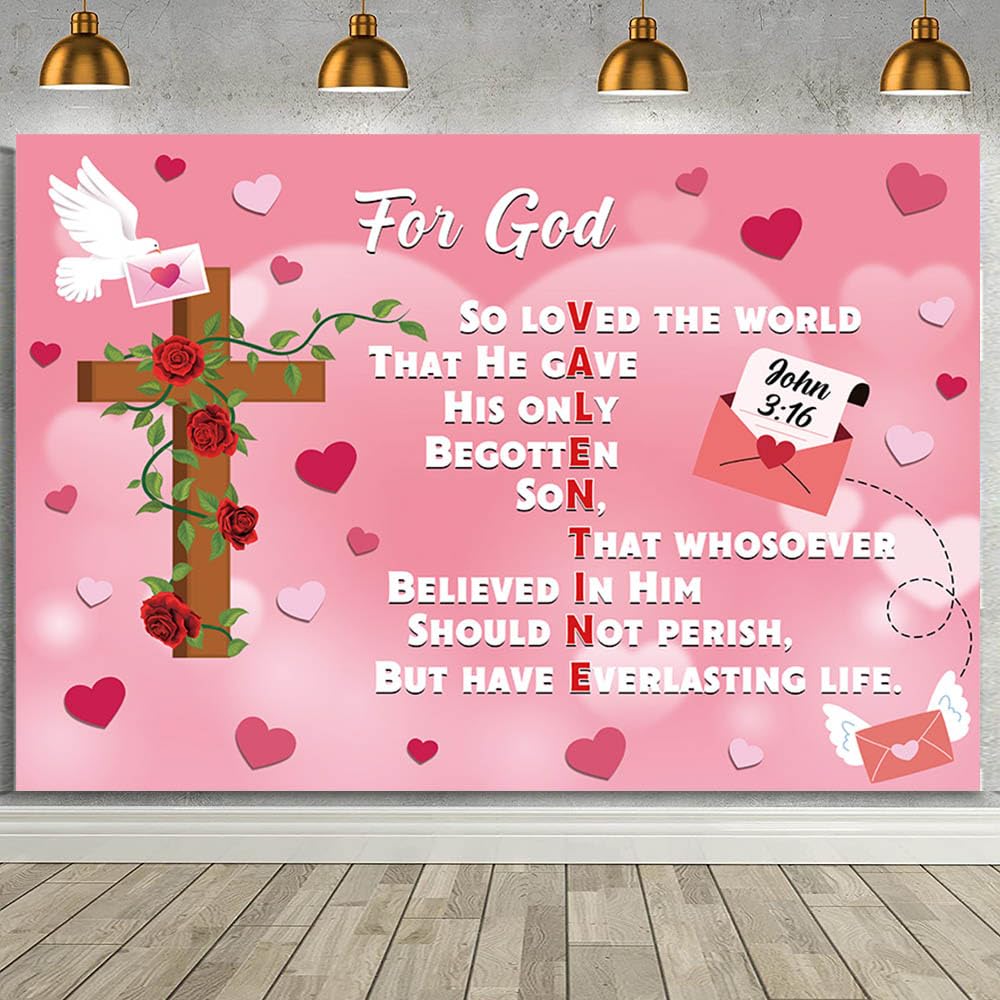 Amazon.com : MEHOFOND 7x5ft Valentine's Day Christian Backdrop for God ...
