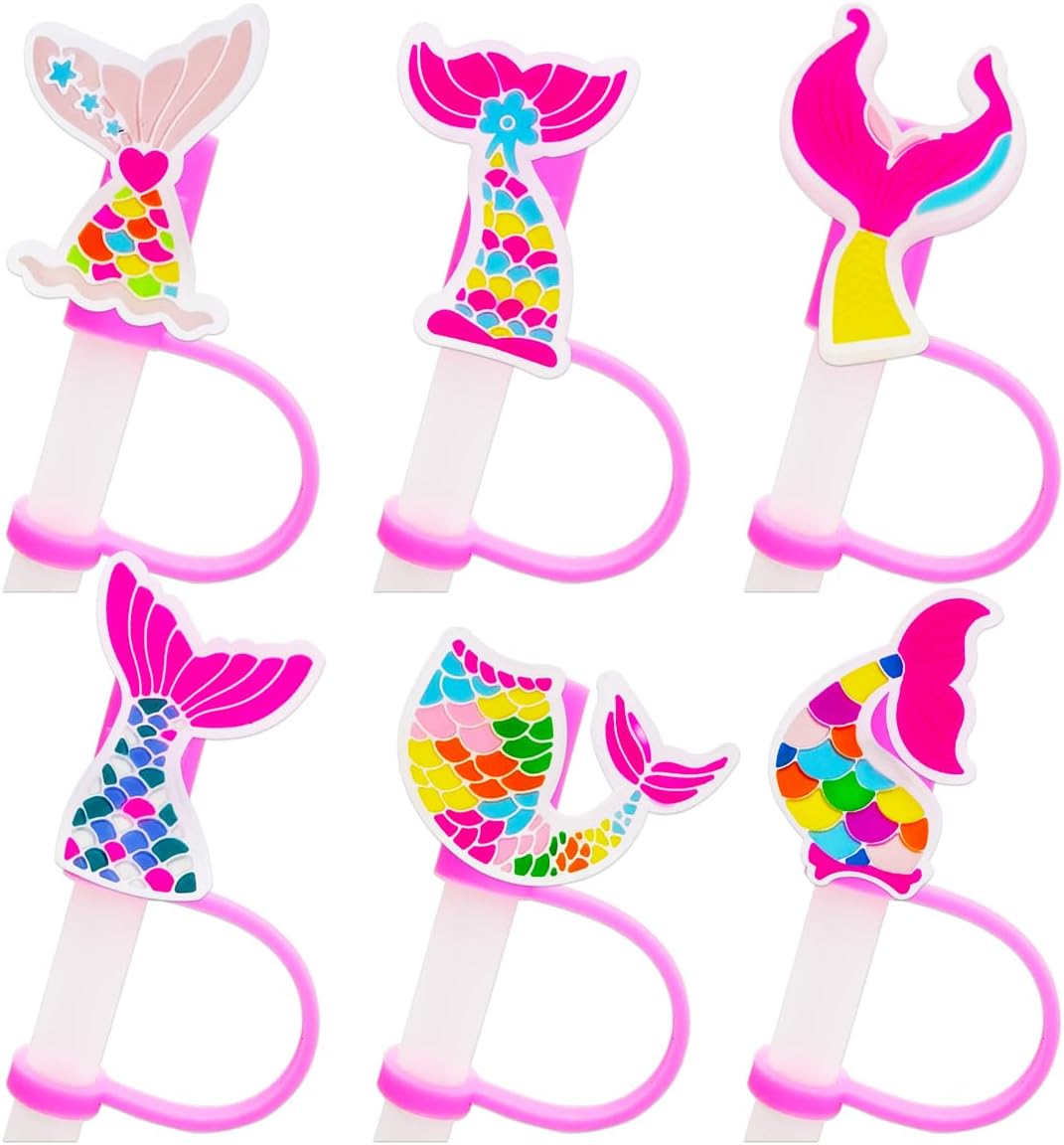 Amazon.com: 6PCS 10mm Mermaid Drinking Straw Covers Caps, Animals ...