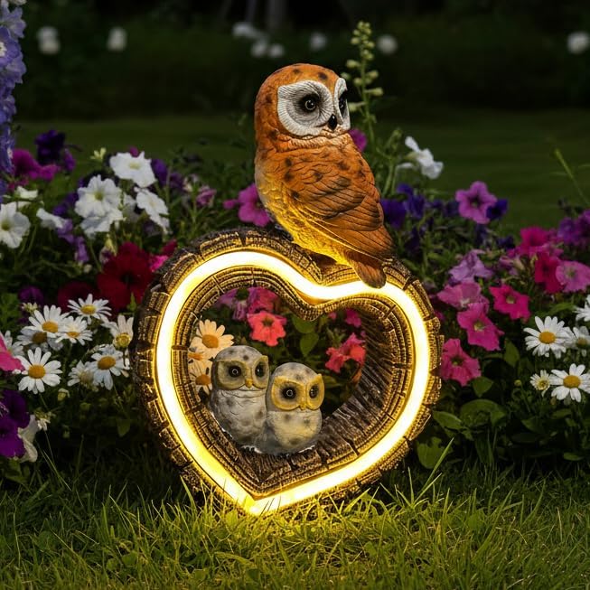 Amazon.com: xxoasis Solar Garden Owl Statue with Love Heart Light ...