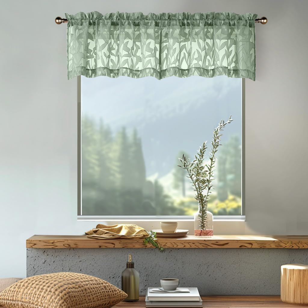 Amazon.com: OWENIE Leyna 14 Inch Sage Green Valance for Windows 2 PCS ...