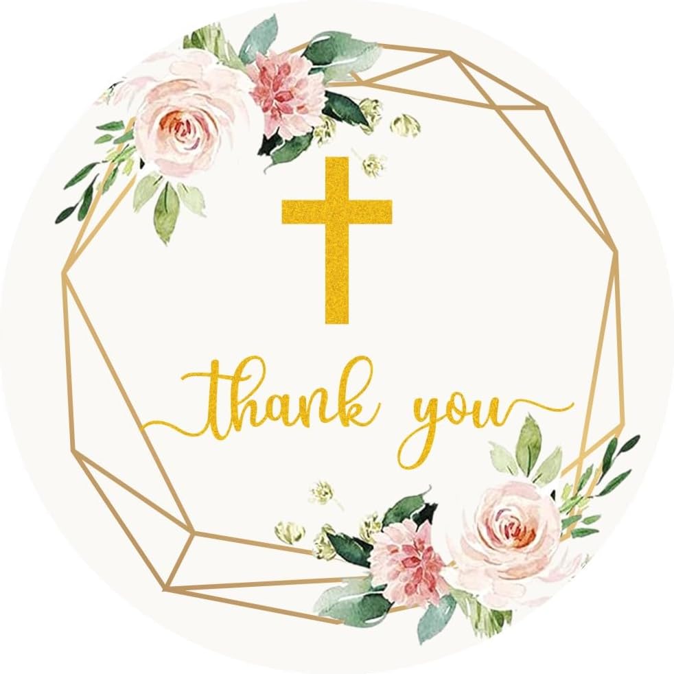 Amazon.com: 50 Count 2" Round Cross Thank You Stickers for Baptism ...