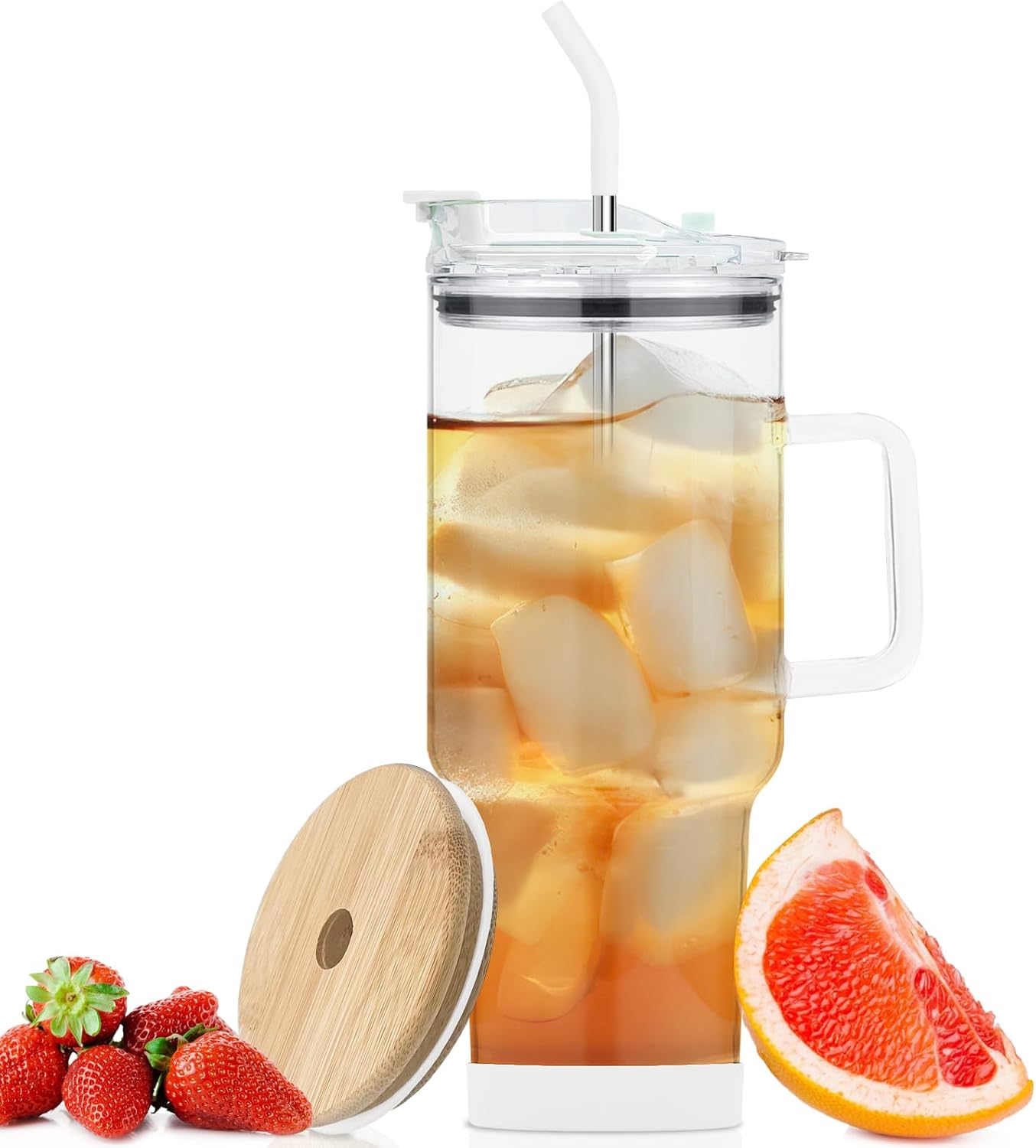 Amazon.com | AiHeart 50OZ Glass Tumbler with Straw and Lids,Glass ...