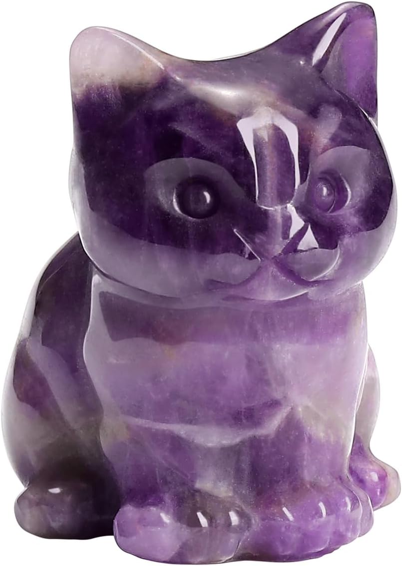 Amazon.com: CrystalTears Amethyst Crystal Cat Figurine Carved Healing ...