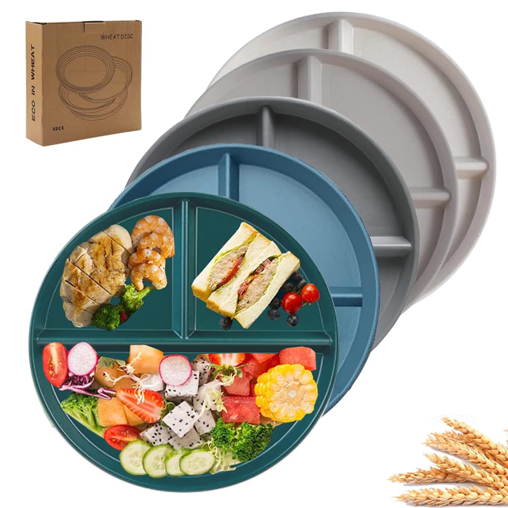 Amazon.com | PUPOPIK 9" Unbreakable Divided Plates Set of 5, Wheat ...