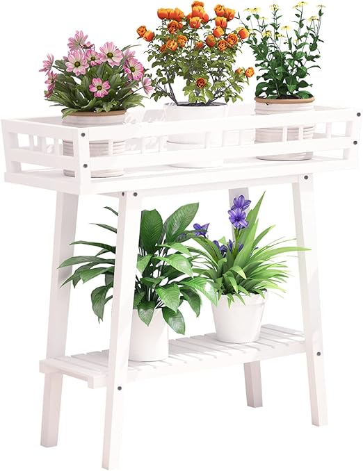Amazon.com: unho White Plant Stand Rectangle: 2 Tier Modern Side Table ...