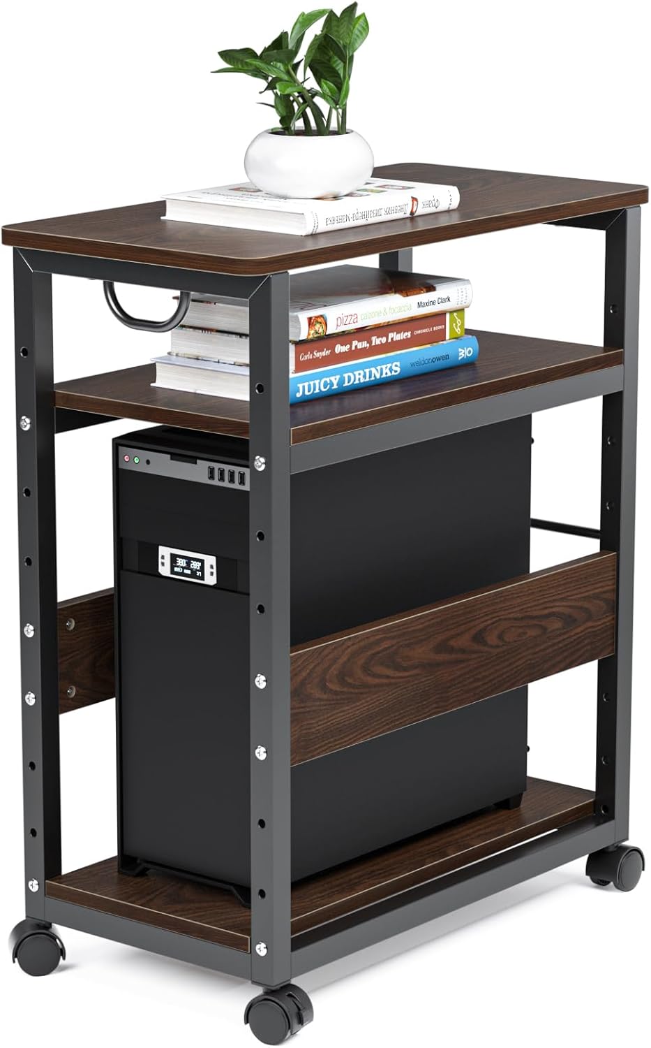 Amazon.co.jp: DEWEL パソコンワゴン pcワゴン cpuワゴン 3段 キャスター付き 棚板高さ調節可能 取っ手付き 幅60 奥行き30 高さ75cm (HT8543 ...