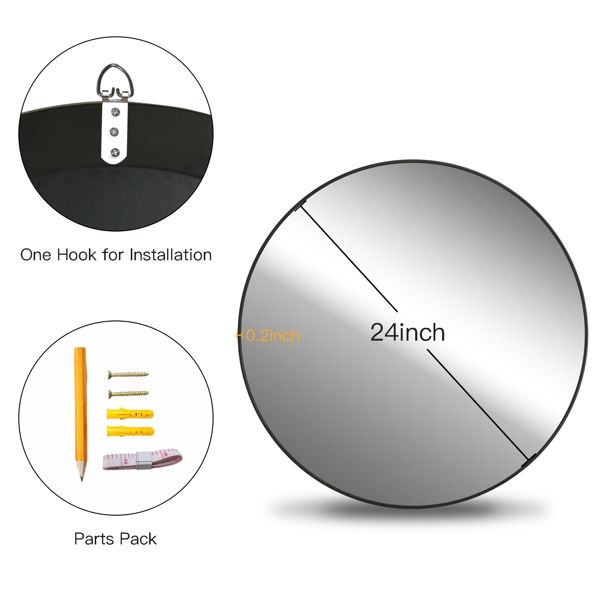 WIOWUR Black Round Mirror 24 Inch,Circle Bathroom Vanity Mirror for ...