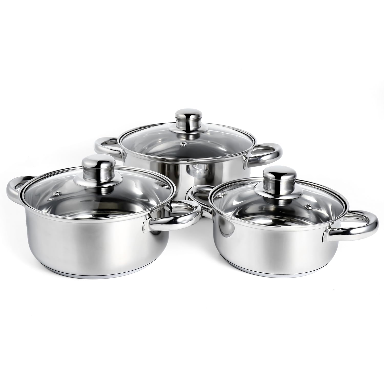 6-Piece Kitchen Cookware Sets with Glass Lids, Stainless Steel Cookware ...