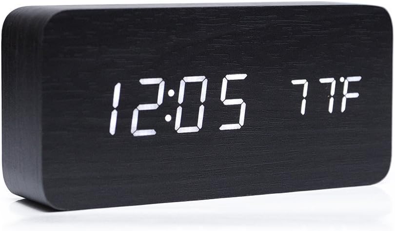 Amazon.com: Wooden Digital LED Alarm Clock with Thermometer Rectangle ...