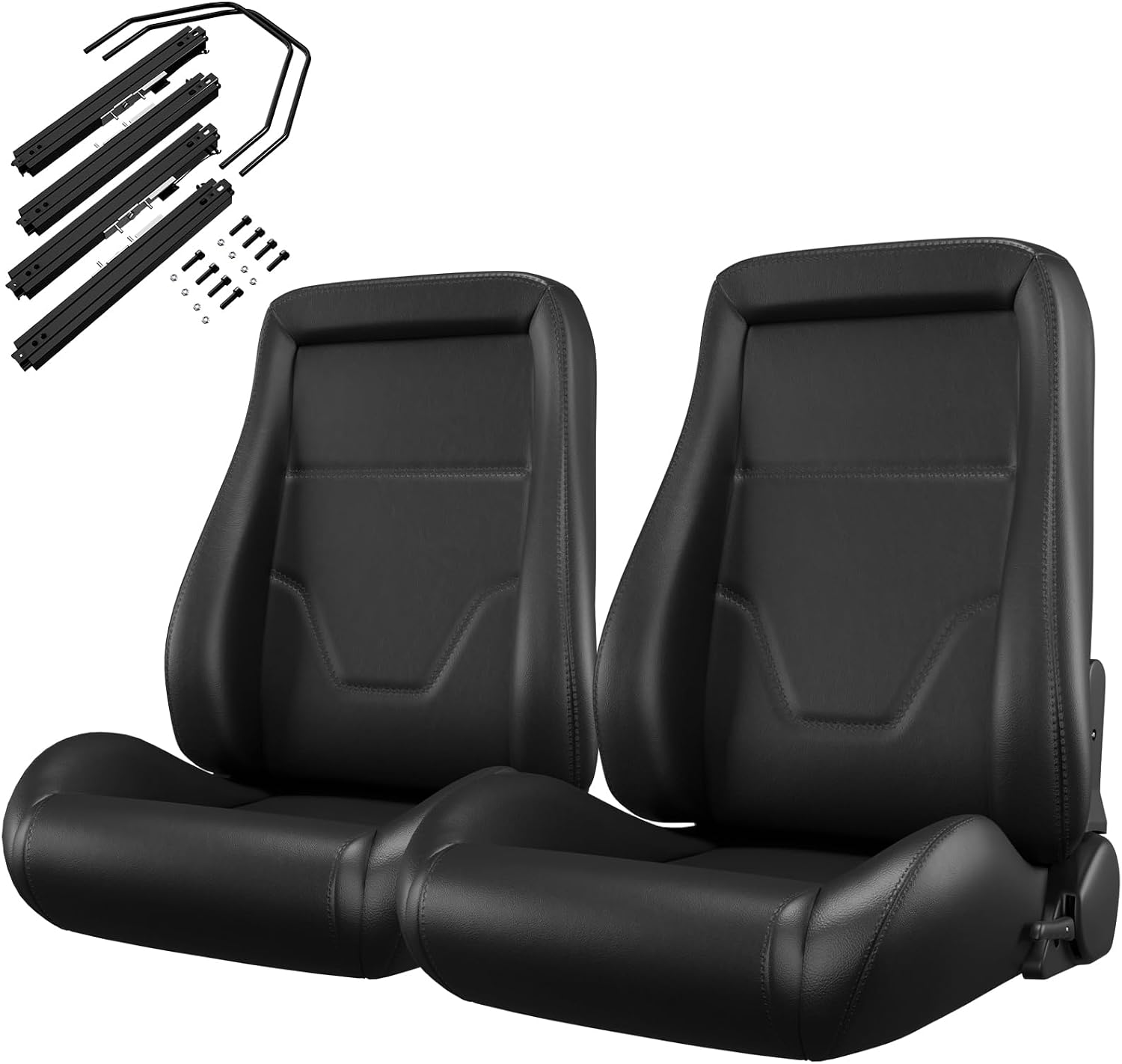 Amazon.com: Universal Low Back Racing Bucket Seats 2 PCS Reclinable PVC ...