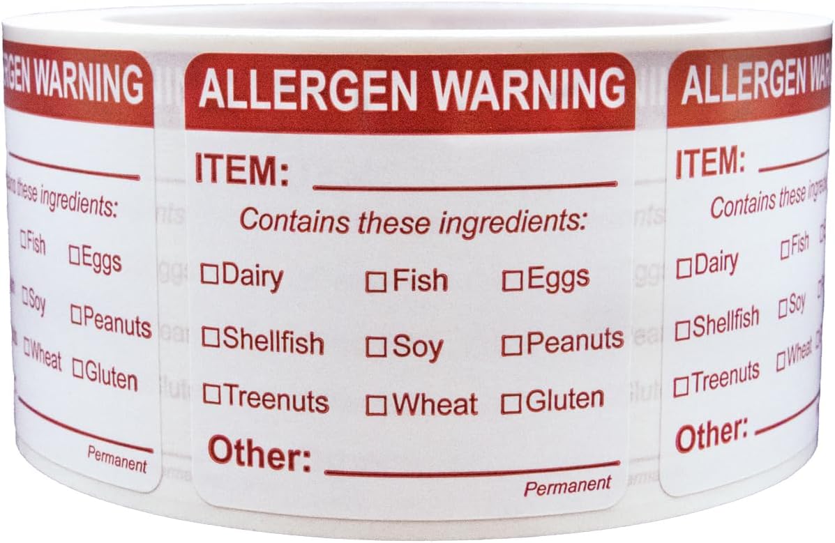 Amazon.com : 2" Square Allergen Food Warning Labels (Semi Gloss), 500 ...